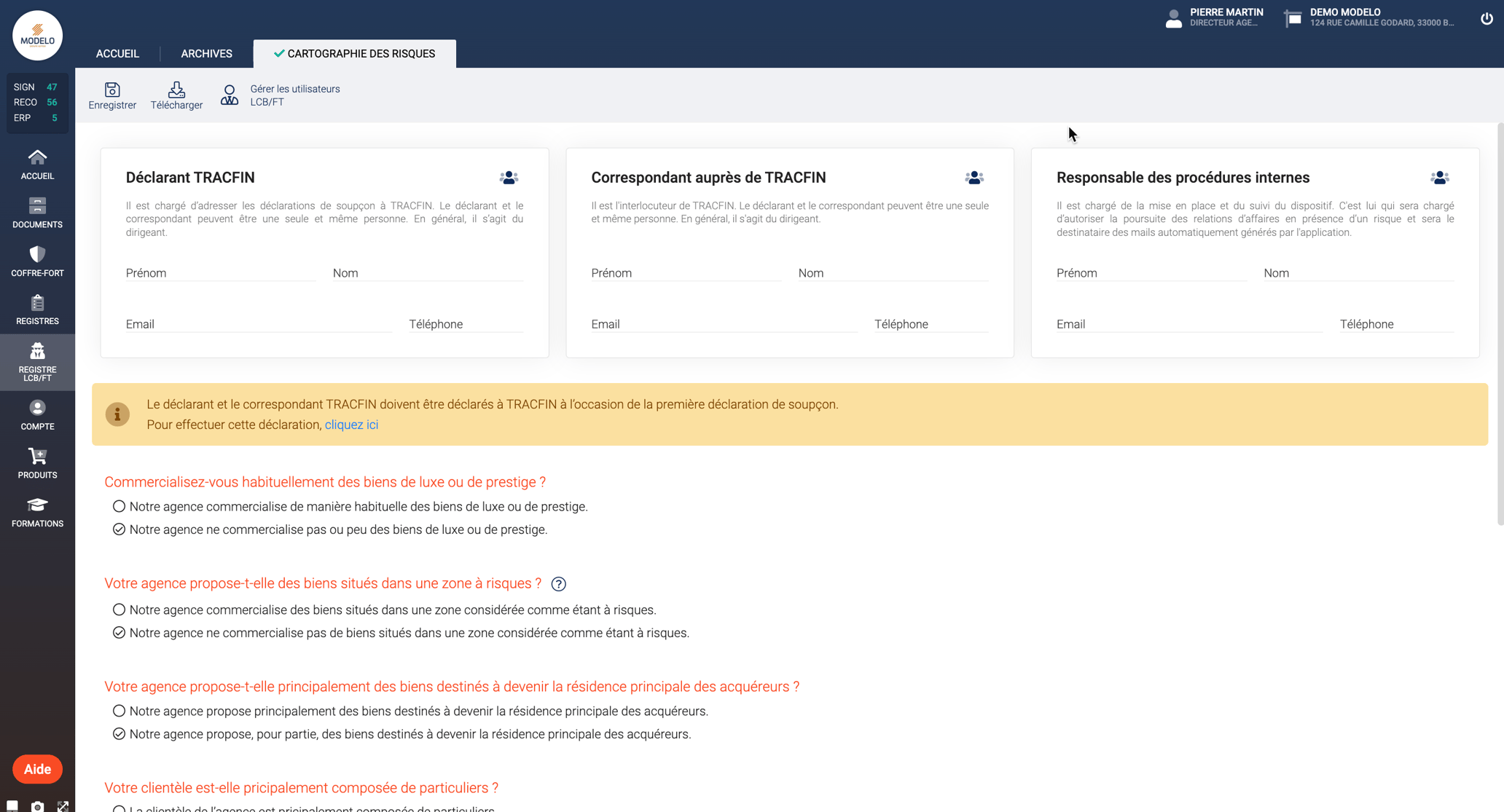 Utilisation du Registre des vérifications LCB/FT